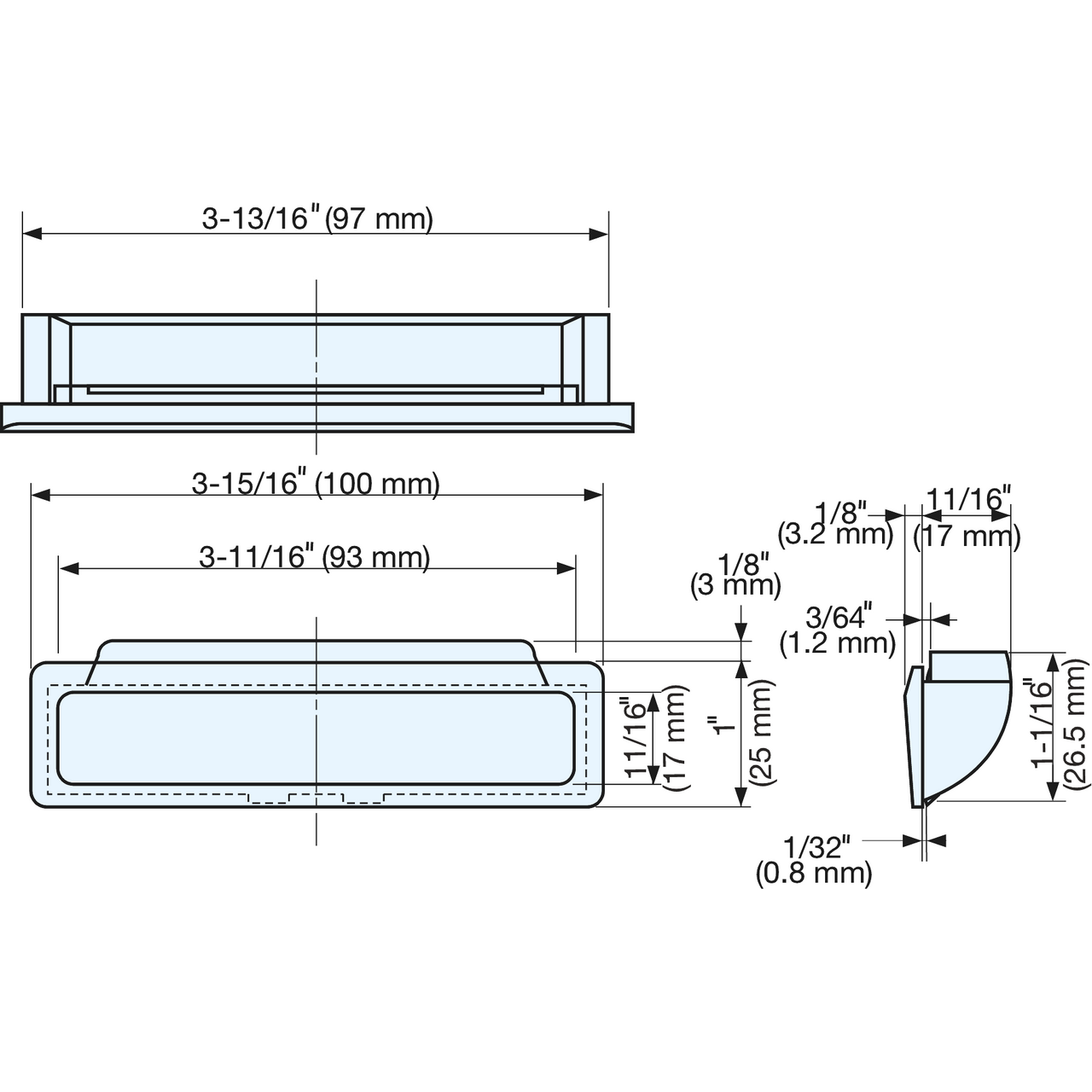 Sugatsune ATS-100-B: 97mm Rectangular Recessed Pull - Black – KnobDeco